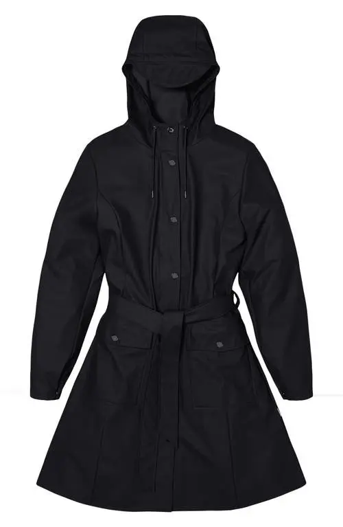 Rains Curve Waterproof Belted Jacket - Black