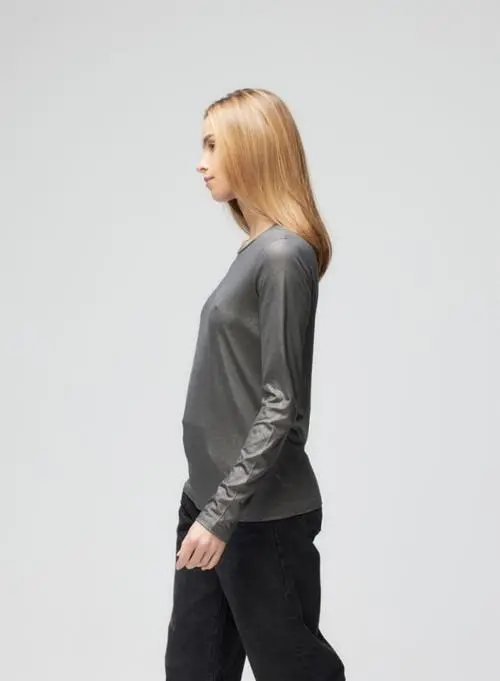 Majestic Filatures Lyocell Cotton Metallic Long Sleeve Crewneck