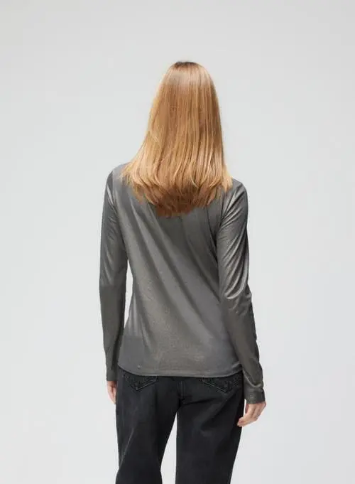 Majestic Filatures Lyocell Cotton Metallic Long Sleeve Crewneck