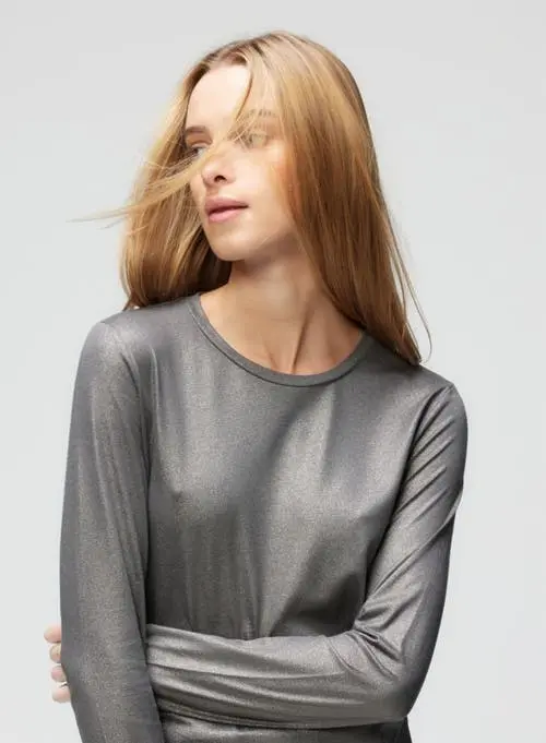 Majestic Filatures Lyocell Cotton Metallic Long Sleeve Crewneck