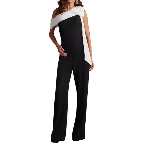 Tadashi Shoji Bow One-shoulder Crepe Jumpsuit - Black/ White