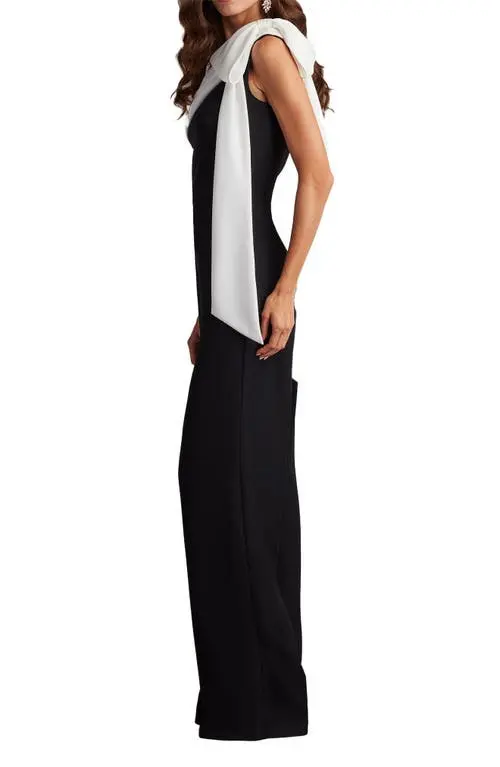 Tadashi Shoji Bow One-shoulder Crepe Jumpsuit