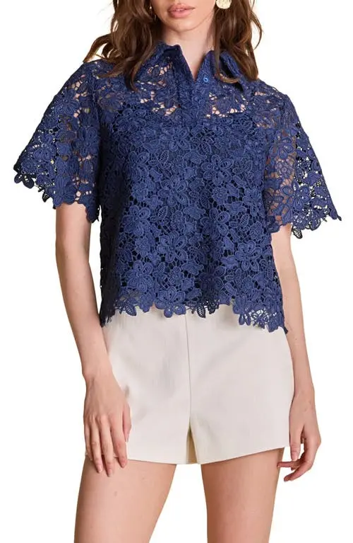 Endless Rose Lace Collar Shirt - Navy