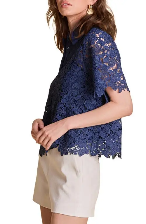 Endless Rose Lace Collar Shirt - Navy