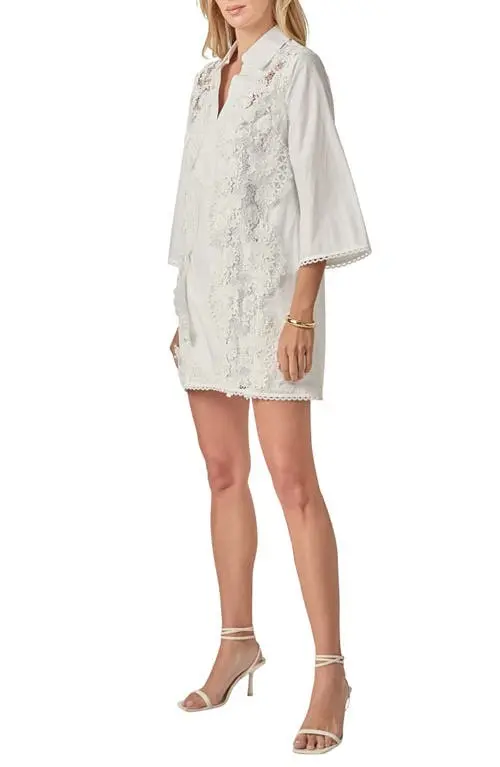English Factory Lace Trim Mini Shirtdress