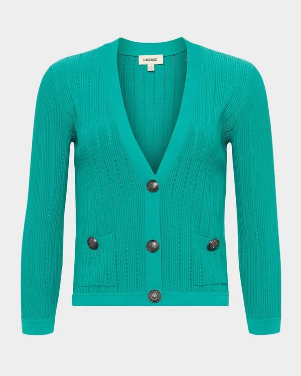 L & APOS;AGENCE Irvin Pointelle Cropped Cardigan
