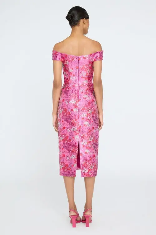 Theia Chantel Off-shoulder Floral Jacquard Dress