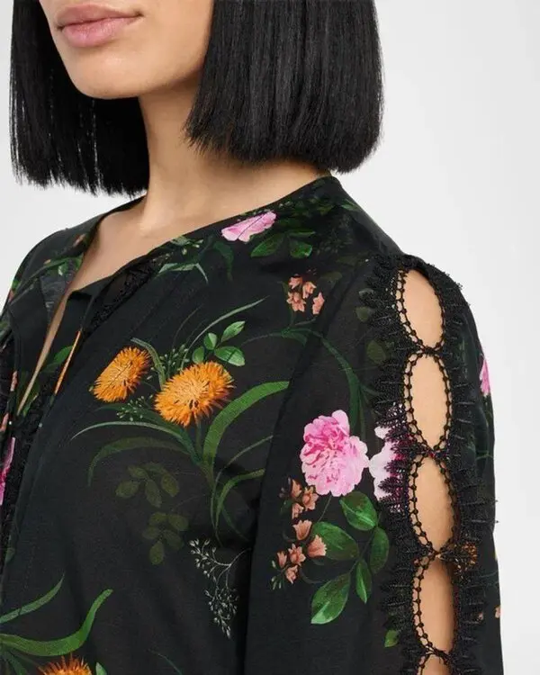 Kobi Halperin Floral-print Cutout Blouse - Black