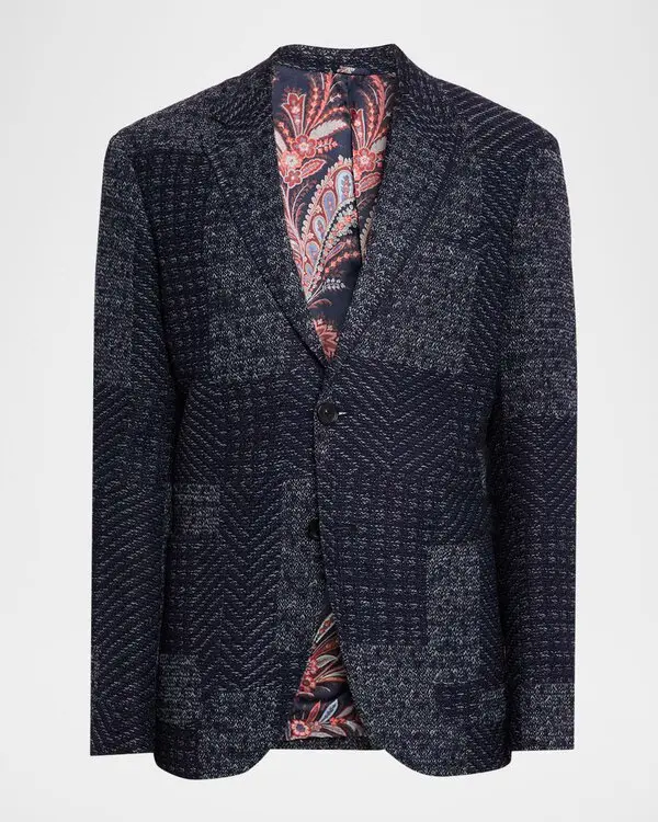 Etro Patchwork Knit Two-button Sport Coat - Marine