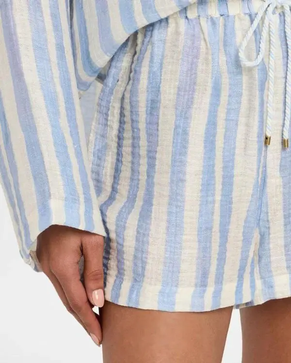 MARIE OLIVER Striped Wide-leg Beach Shorts - Agua