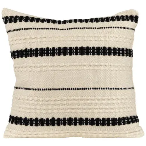 NORTHLIGHT 20" And Black Handloom Woven Outdoor Square Throw Pillow - White