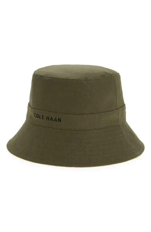 Cole Haan Embroidered Reversible Cotton Bucket Hat - Olive/ Beige
