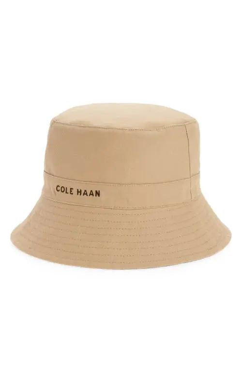Cole Haan Embroidered Reversible Cotton Bucket Hat - Olive/ Beige