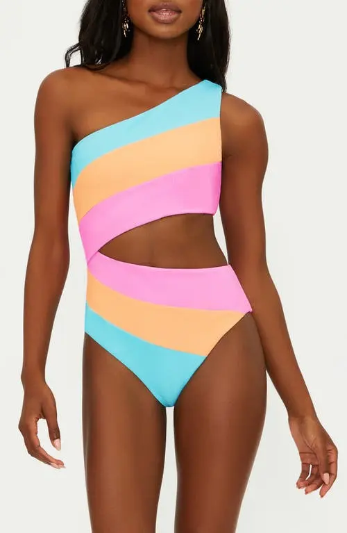 Beach Riot Joyce Stripe Cutout One-shoulder One-piece Swimsuit - Crush Colorblock