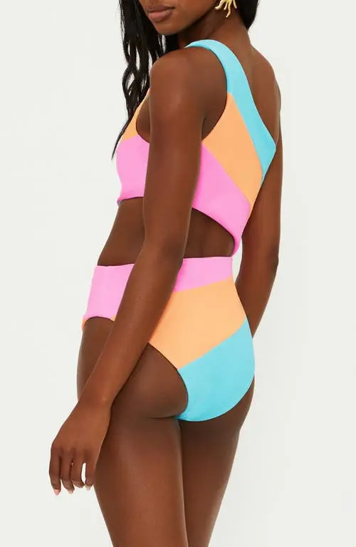Beach Riot Joyce Stripe Cutout One-shoulder One-piece Swimsuit - Crush Colorblock