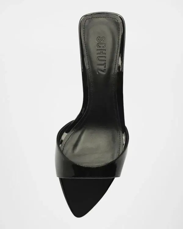 Schutz Elodie Patent Stiletto Mule Sandals - Black