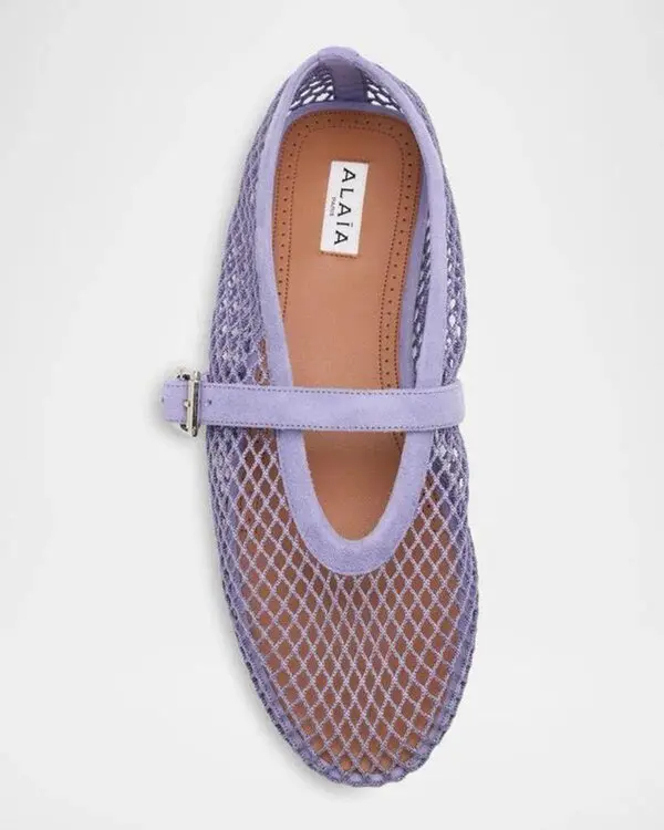 Alaïa Mesh And Suede Mary Jane Ballerinas - Lilas