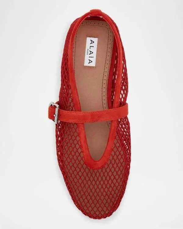 Alaïa Mesh And Suede Mary Jane Ballerinas - Orange Bru