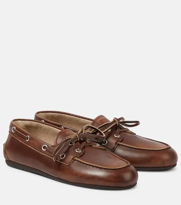 Miu Miu Leather Boat Shoes - Brown