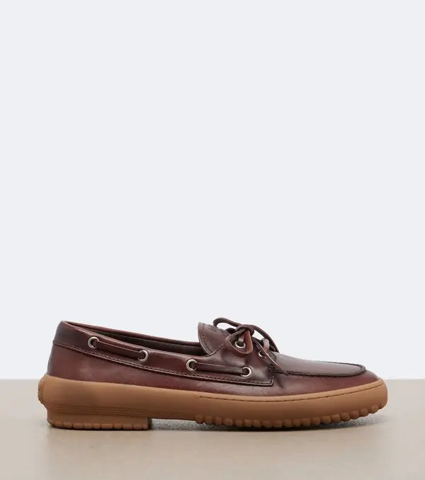 Miu Miu Leather Boat Shoes - Brown