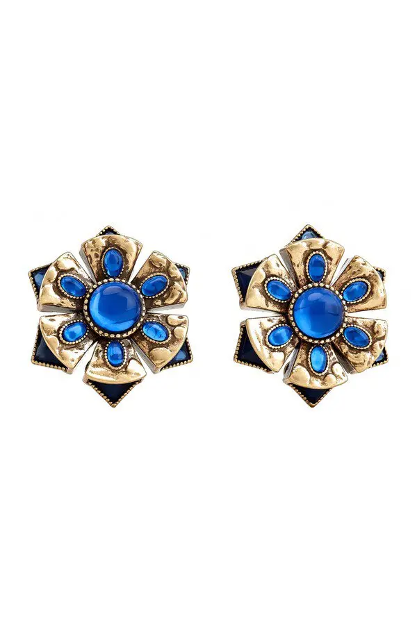 KENNETH JAY LANE Antique Sapphire Cabochon Earrings - Gold