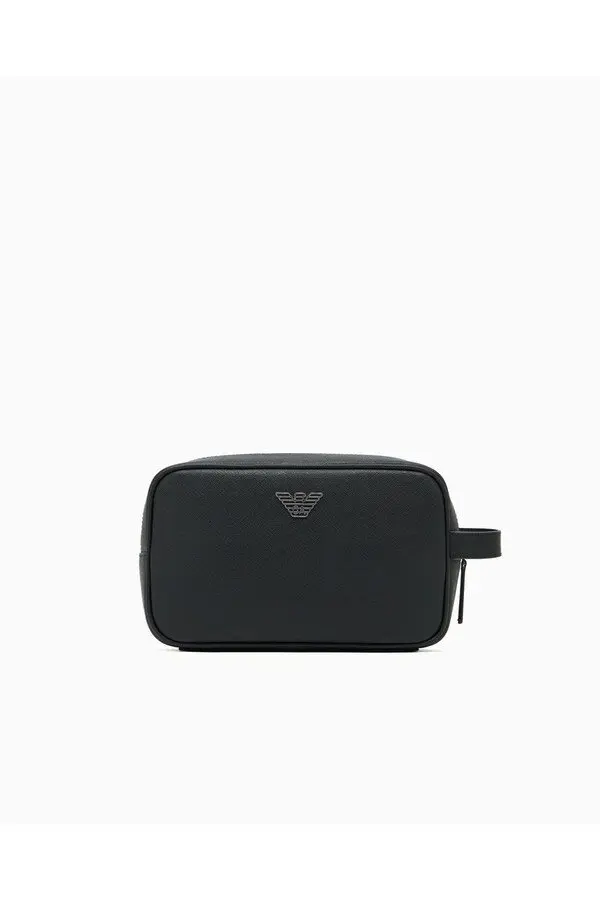 Emporio Armani Saffiano Regenerated Leather Washbag - Black