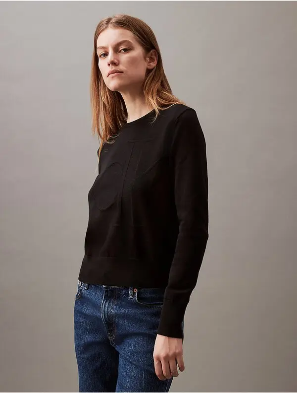 Calvin Klein Relaxed Monogram Crewneck Sweater - Black