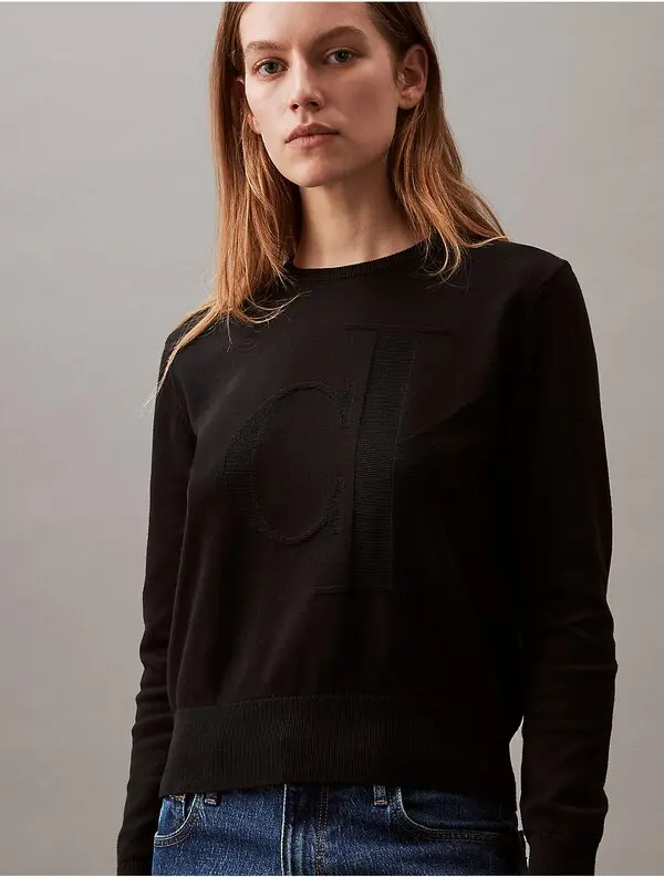 Calvin Klein Relaxed Monogram Crewneck Sweater - Black