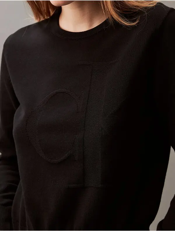 Calvin Klein Relaxed Monogram Crewneck Sweater - Black