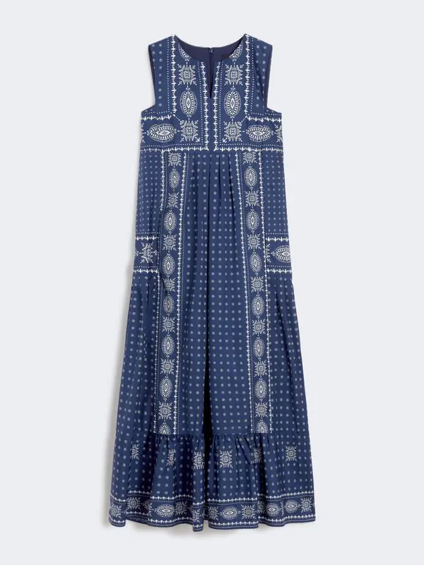 Max Mara Printed Poplin Maxi Dress - Navy