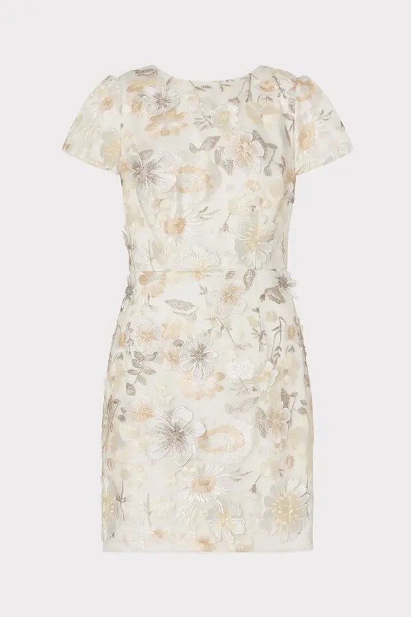 Milly Daisy Floral Embroidered Mini Dress In Silver - 25% Off | Editorialist