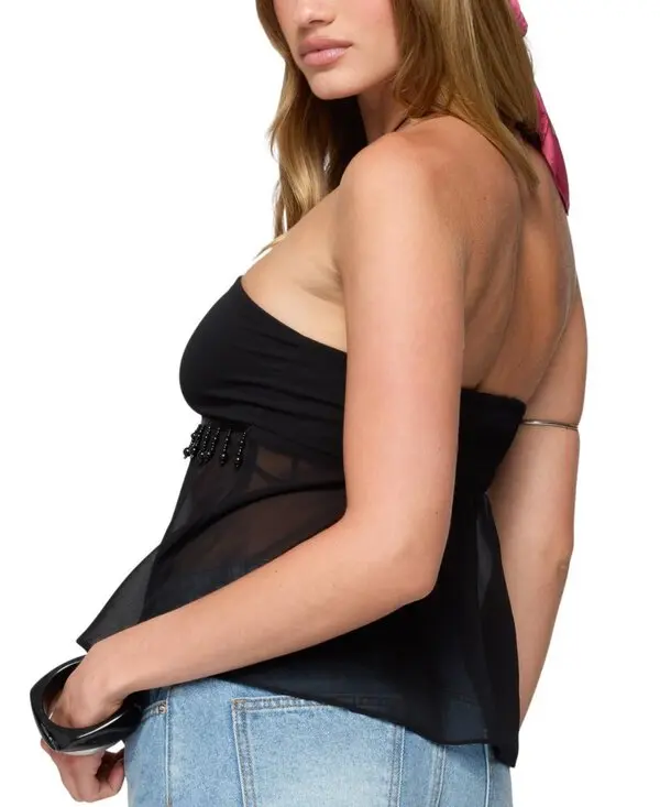 EDIKTED Sheer Chiffon Babydoll Halter Top