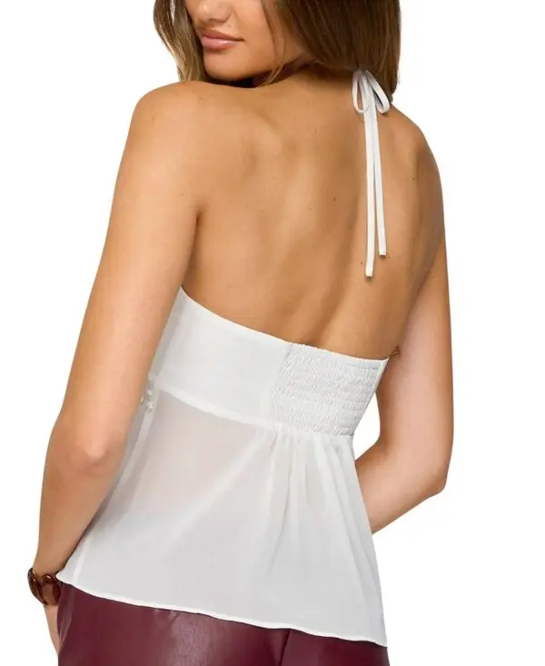 EDIKTED Sheer Chiffon Babydoll Halter Top - White