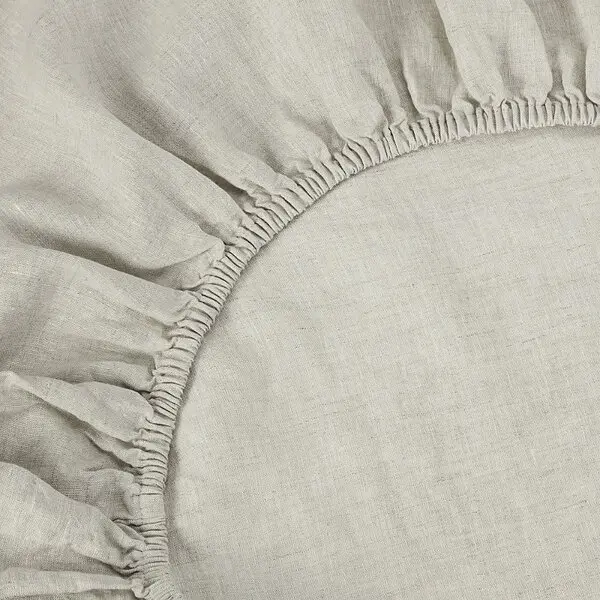 PIGLET IN BED Plain Linen Fitted Sheet - Oatmeal