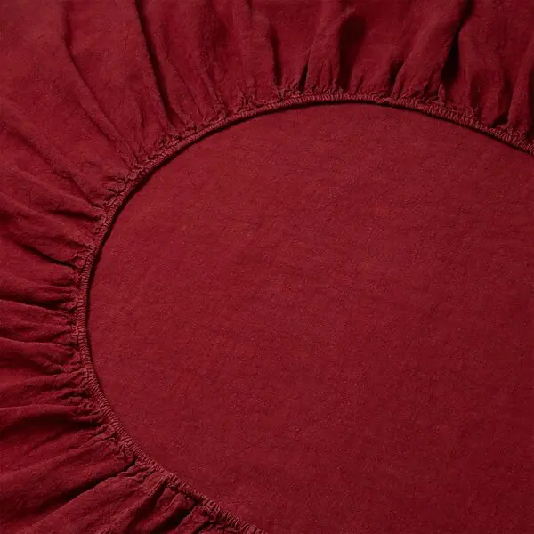 PIGLET IN BED Plain Linen Fitted Sheet - Rhubarb