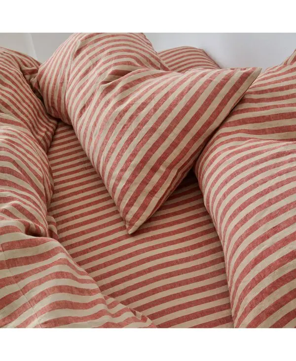 PIGLET IN BED Pembroke Stripe Linen Pillowcase Pair - Sandstone Red