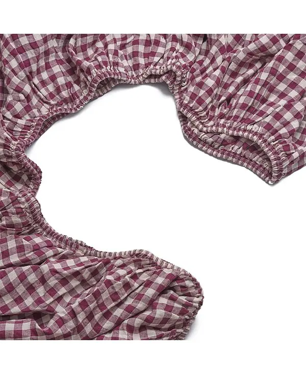 PIGLET IN BED Gingham Linen Fitted Sheet - Berry Gingham