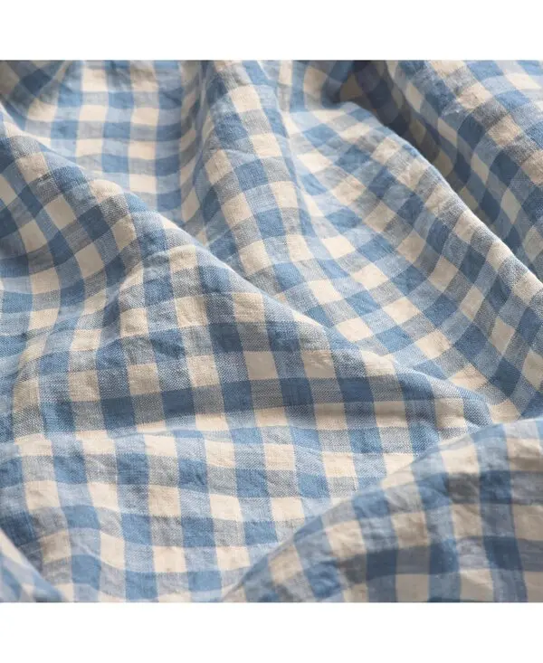 PIGLET IN BED Gingham Linen Fitted Sheet - Warm Blue Gingham