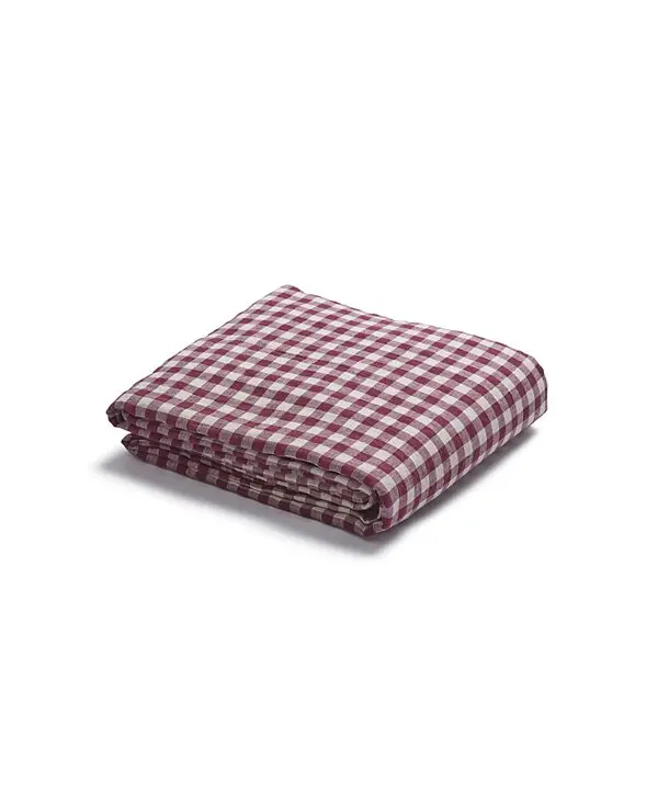 PIGLET IN BED Gingham Linen Flat Sheet - Berry Gingham