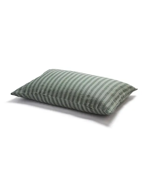 PIGLET IN BED Pembroke Stripe Linen Pillowcase Pair - Pine Green