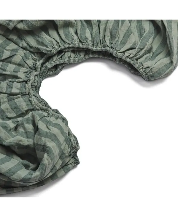 PIGLET IN BED Pembroke Stripe Linen Fitted Sheet - Pine Green