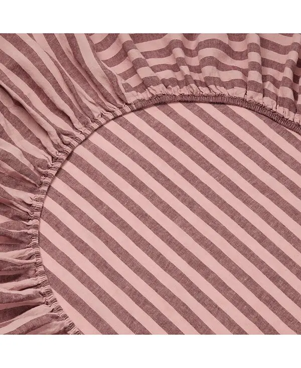 PIGLET IN BED Pembroke Stripe Linen Fitted Sheet - Rhubarb/rose