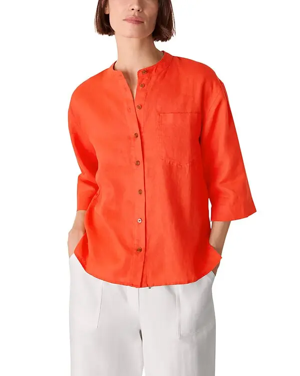 Whistles Grandad Linen Shirt - Red