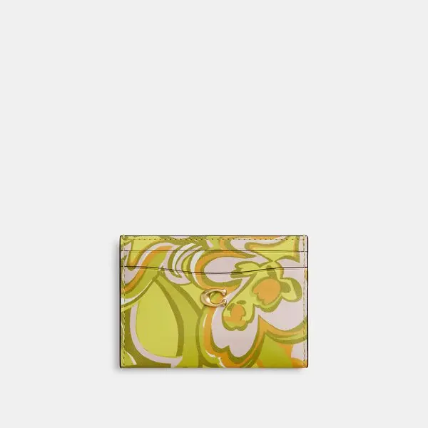 Coach Essential Card Case With Paisley Print - Brass/yellow Green