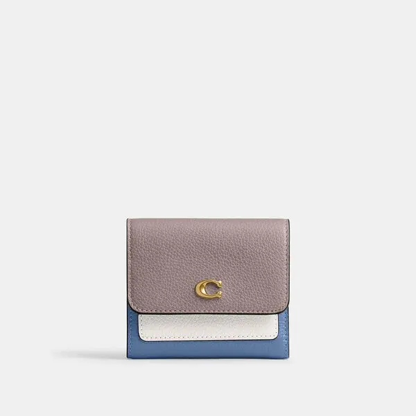 COACH® Mila Small Flap Wallet In Colorblock - Brass/ash Multi