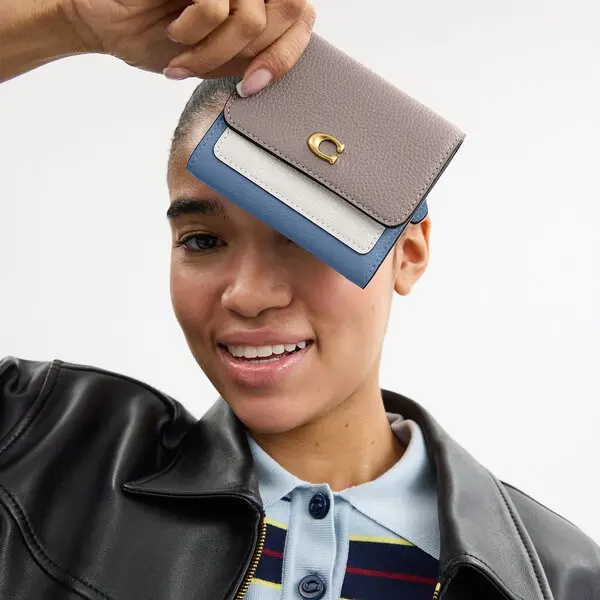 COACH Mila Small Flap Wallet In Colorblock - Brass/ash Multi