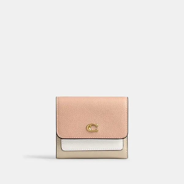 Coach Mila Small Flap Wallet In Colorblock - Brass/cream Multi