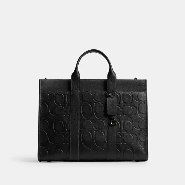 COACH Wesley Tote In Maxi Signature Leather - Black