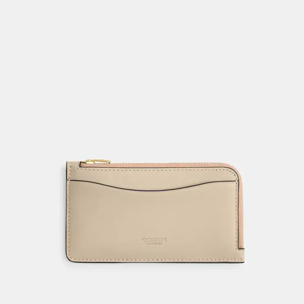 Coach New York Zip Card Case In Colorblock - Brass/cream Multi