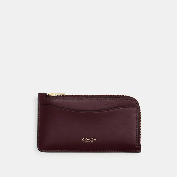 Coach New York Zip Card Case In Colorblock - Brass/merlot Multi